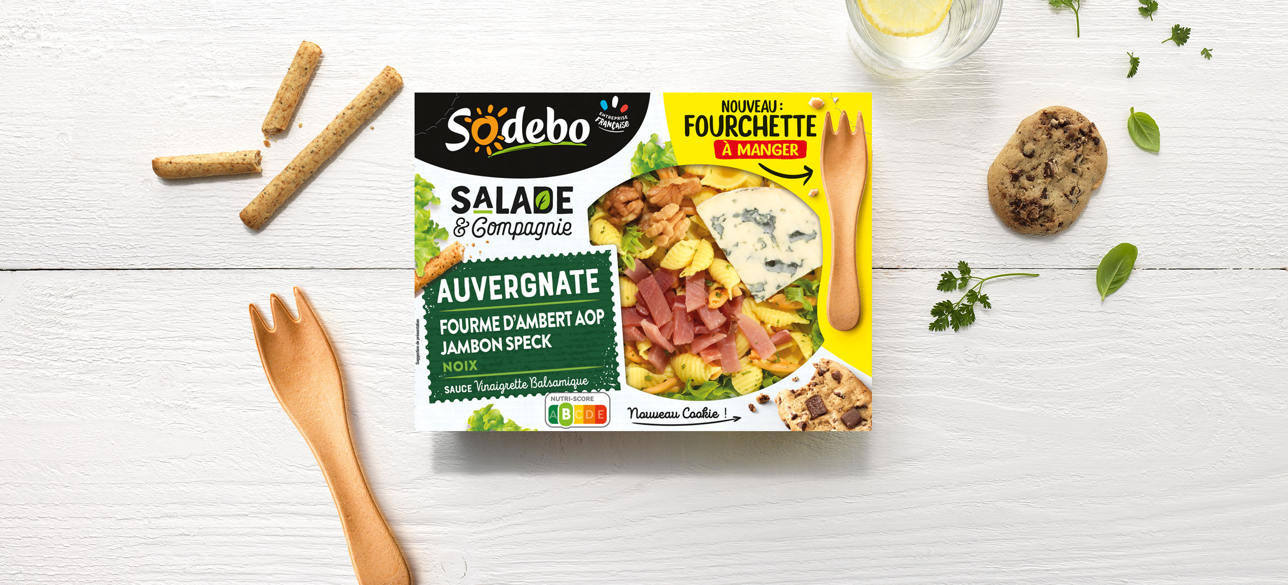 Salade auvergnate - Salade pâtes, jambon, bleu et noix| Sodebo